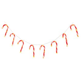 Set Of 10 B/O Candy Cane String Lights