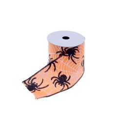 Halloween Spider Ribbon - Orange/Black/White (60mm x 10m)